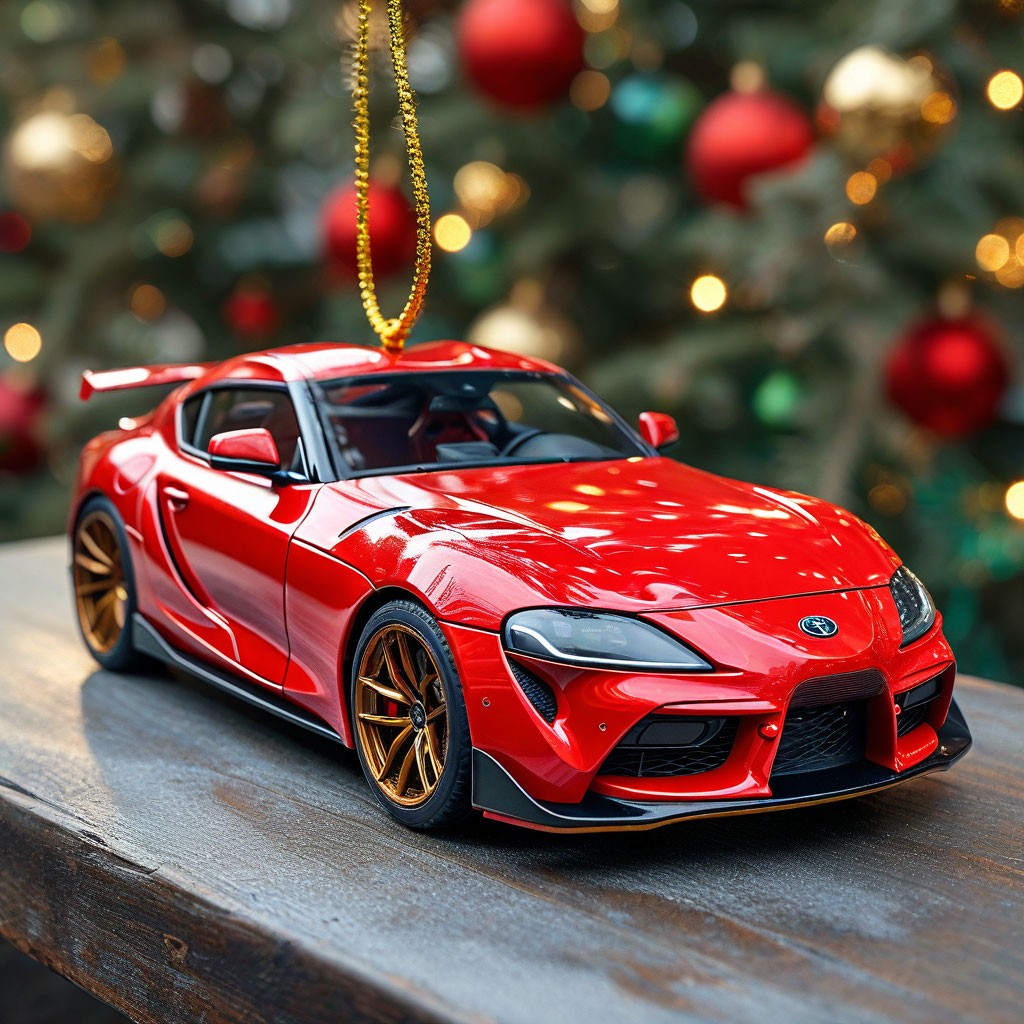 "Toyota Supra gr is all in Christmas garlands and has a red color ...