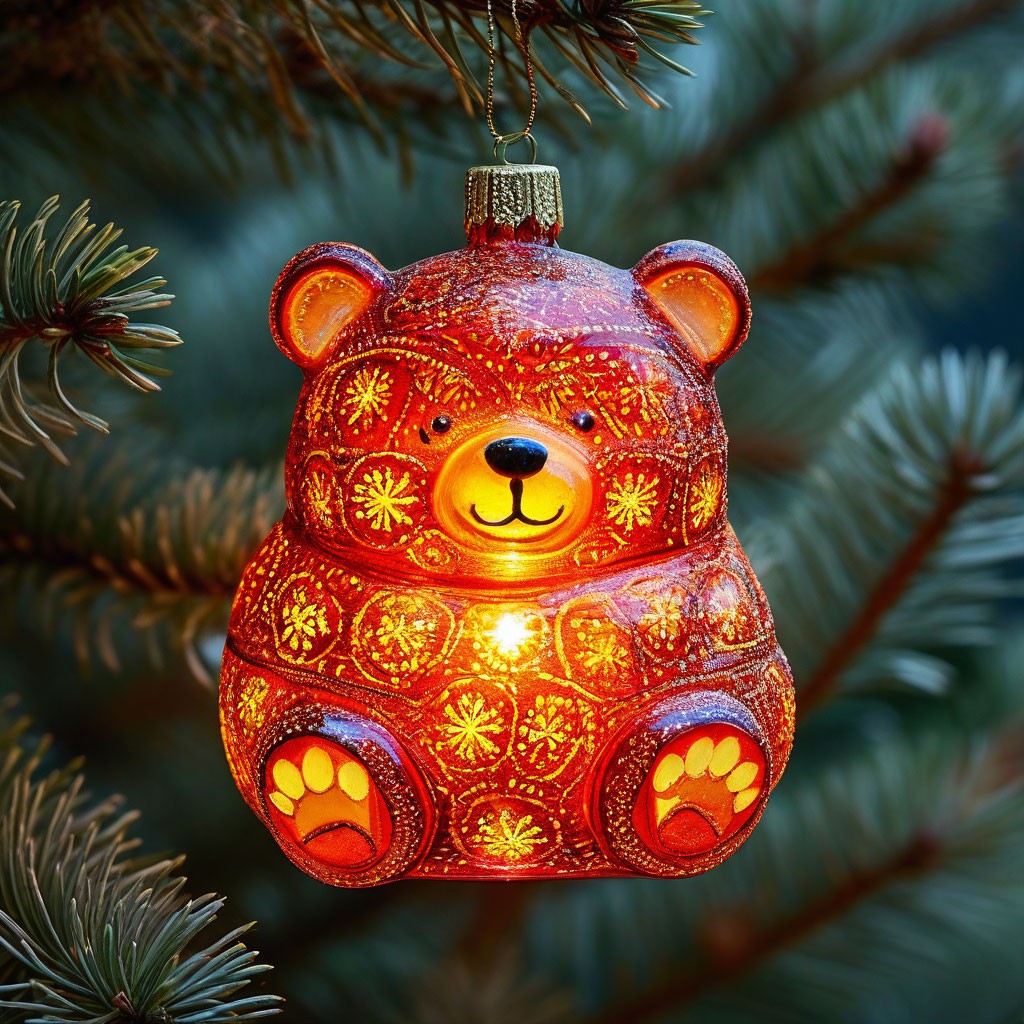 "Red with yellow bear patterns" — image created in Shedevrum