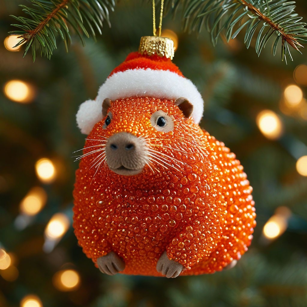 "Capybara with a New Year's hat and a gift" — image created in Shedevrum