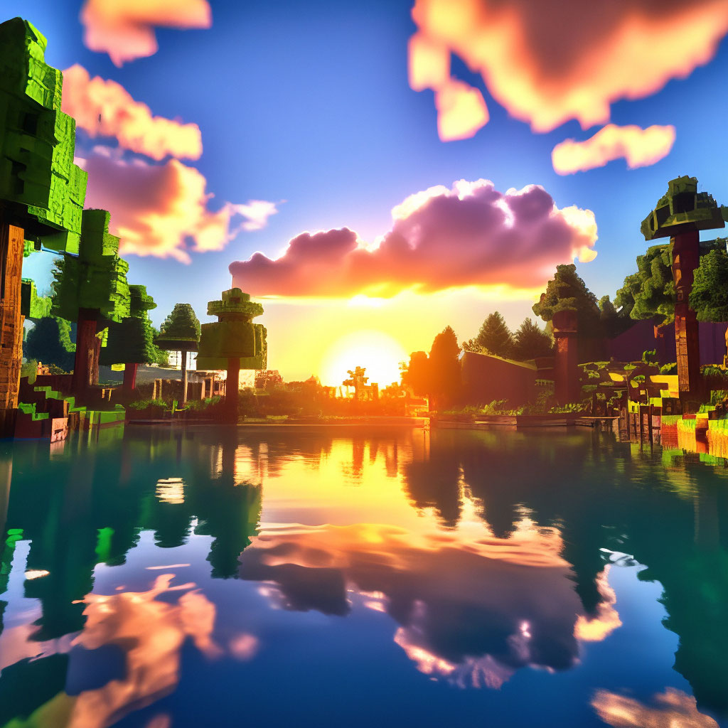 Minecraft Render Screenshots Lake Reflection Wallpapers Hd