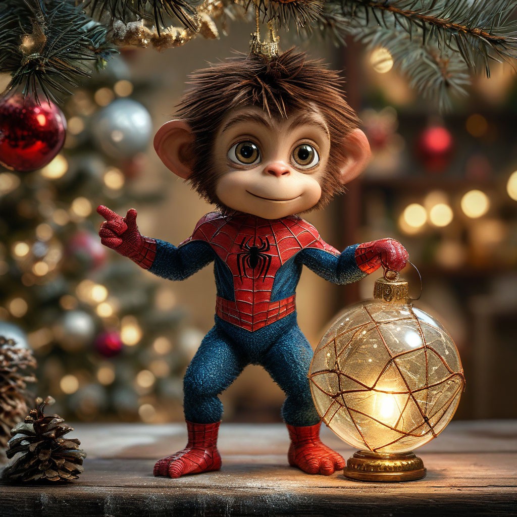 "Funny anthropomorphic monkey-Peter Parker (Spider-Man) with short dark ...