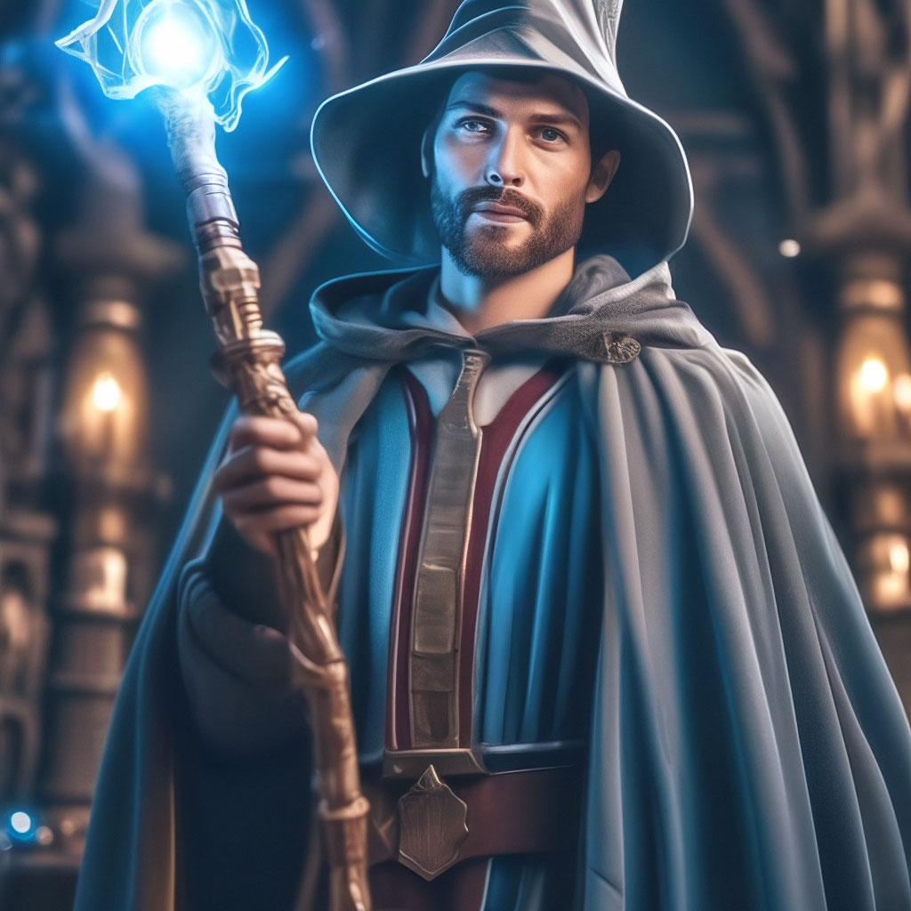 Mago Sosteniendo Un Bastón