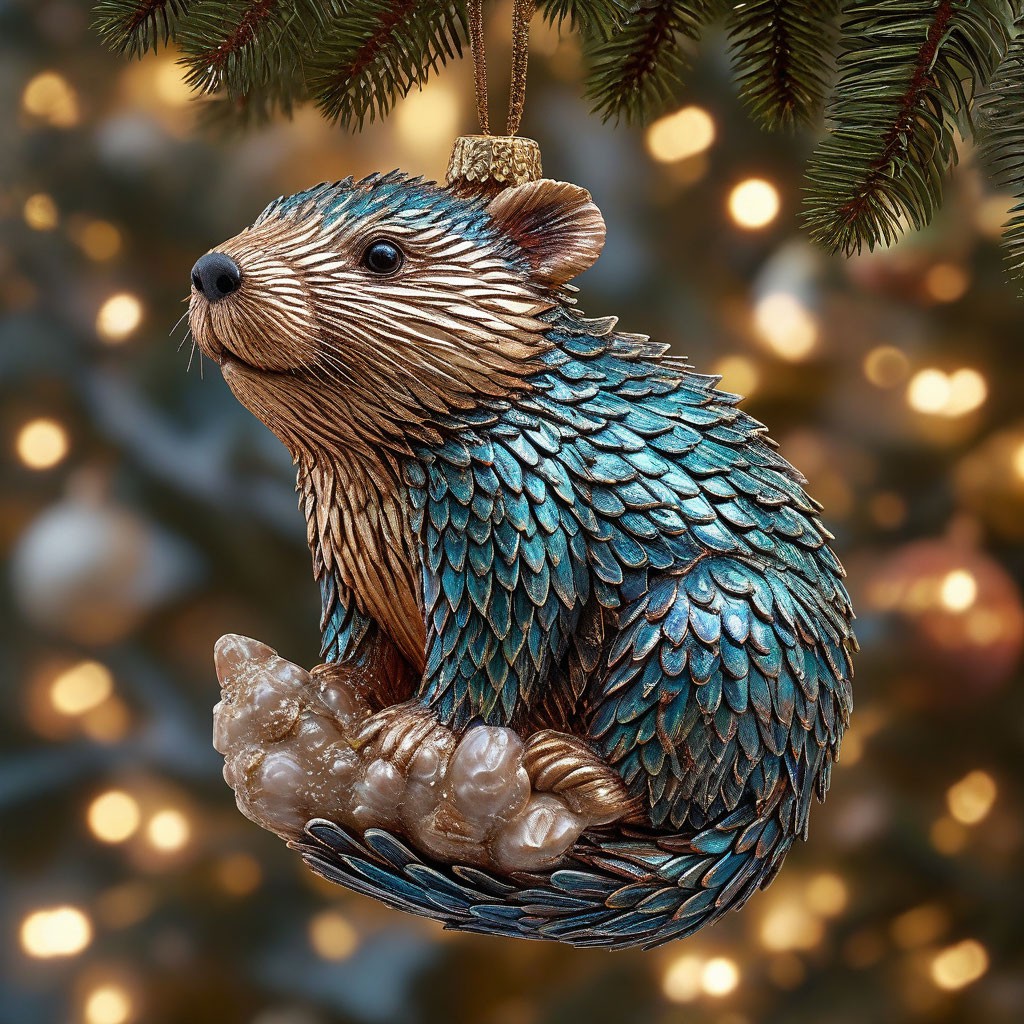 "Beaver with a Christmas tree toy" — image created in Shedevrum