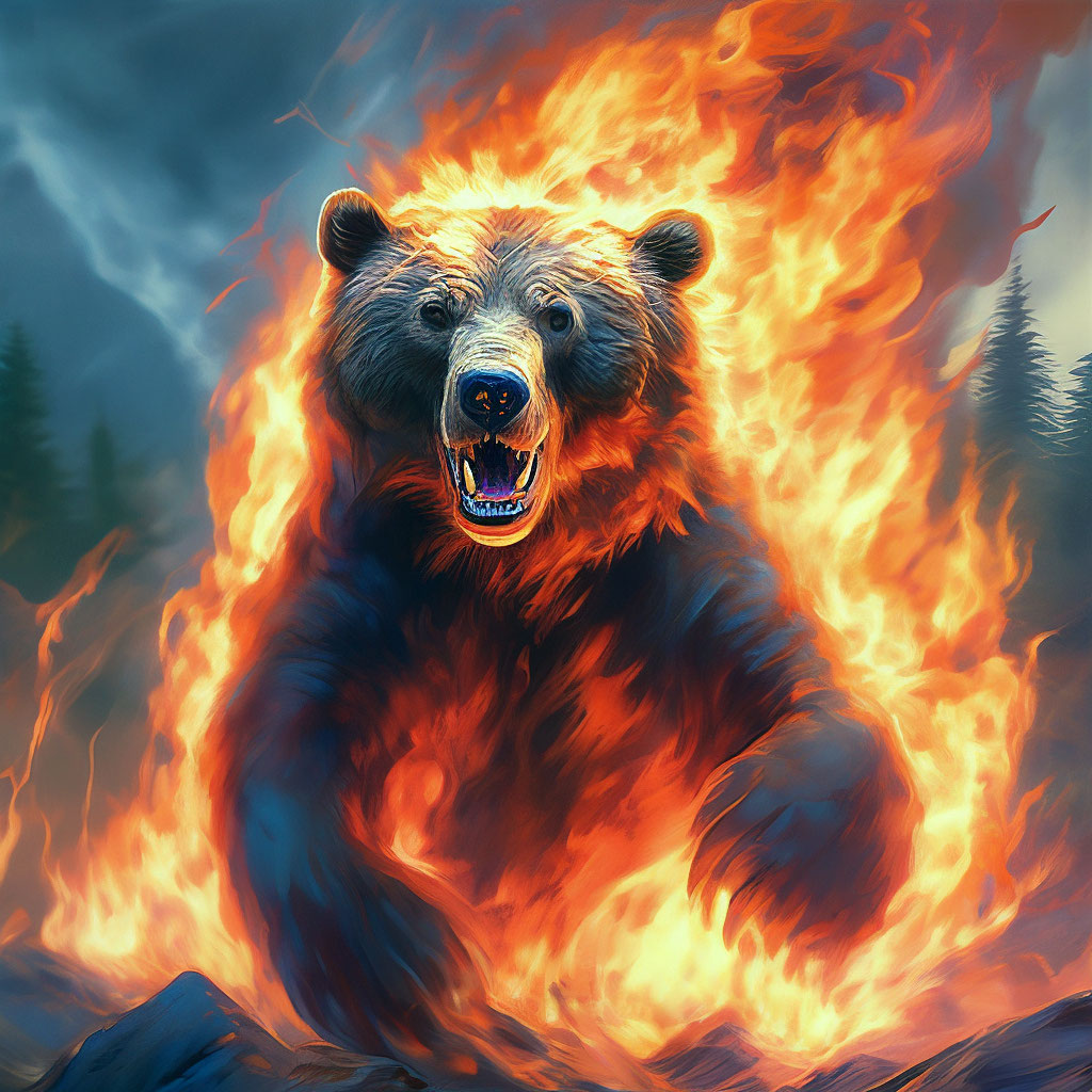 "Bear on Fire" — image created in Shedevrum