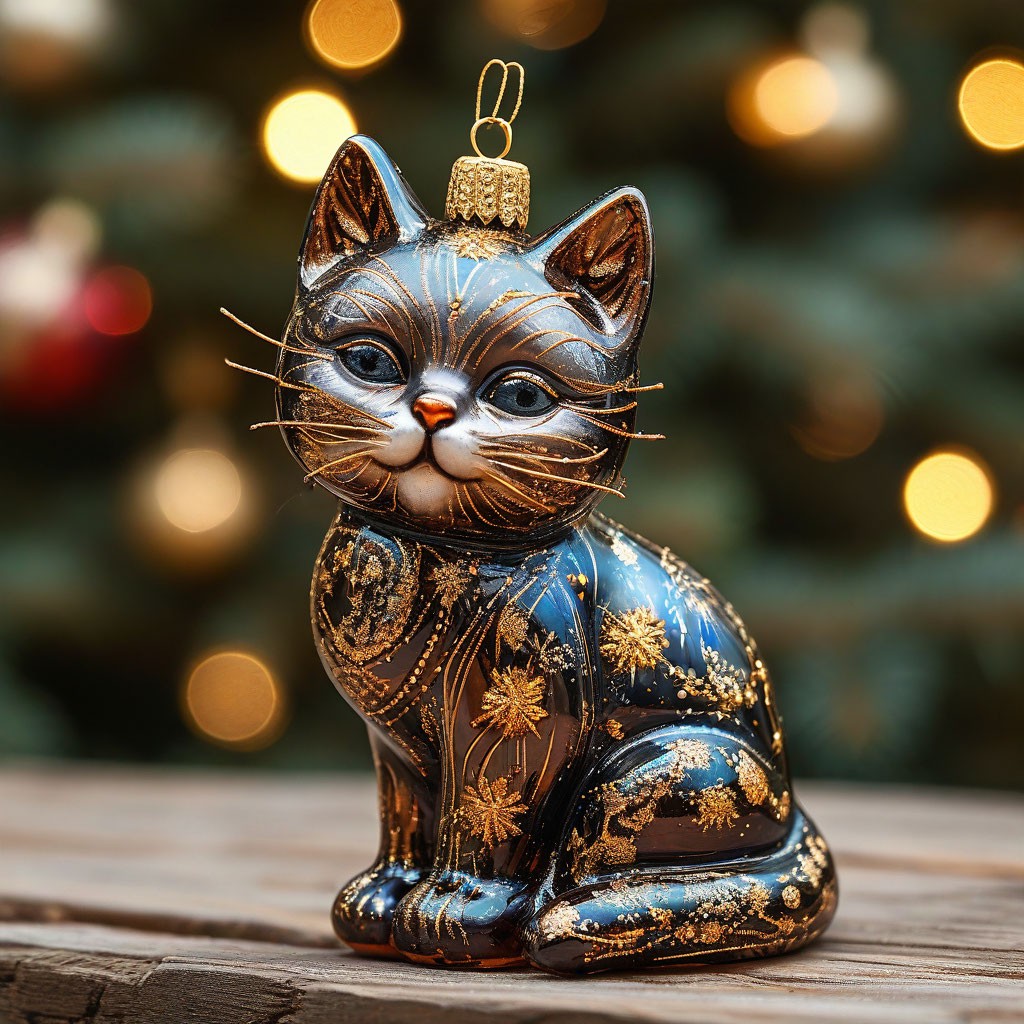 "An elegant cat made of transparent molten chocolate-smoky glass with ...