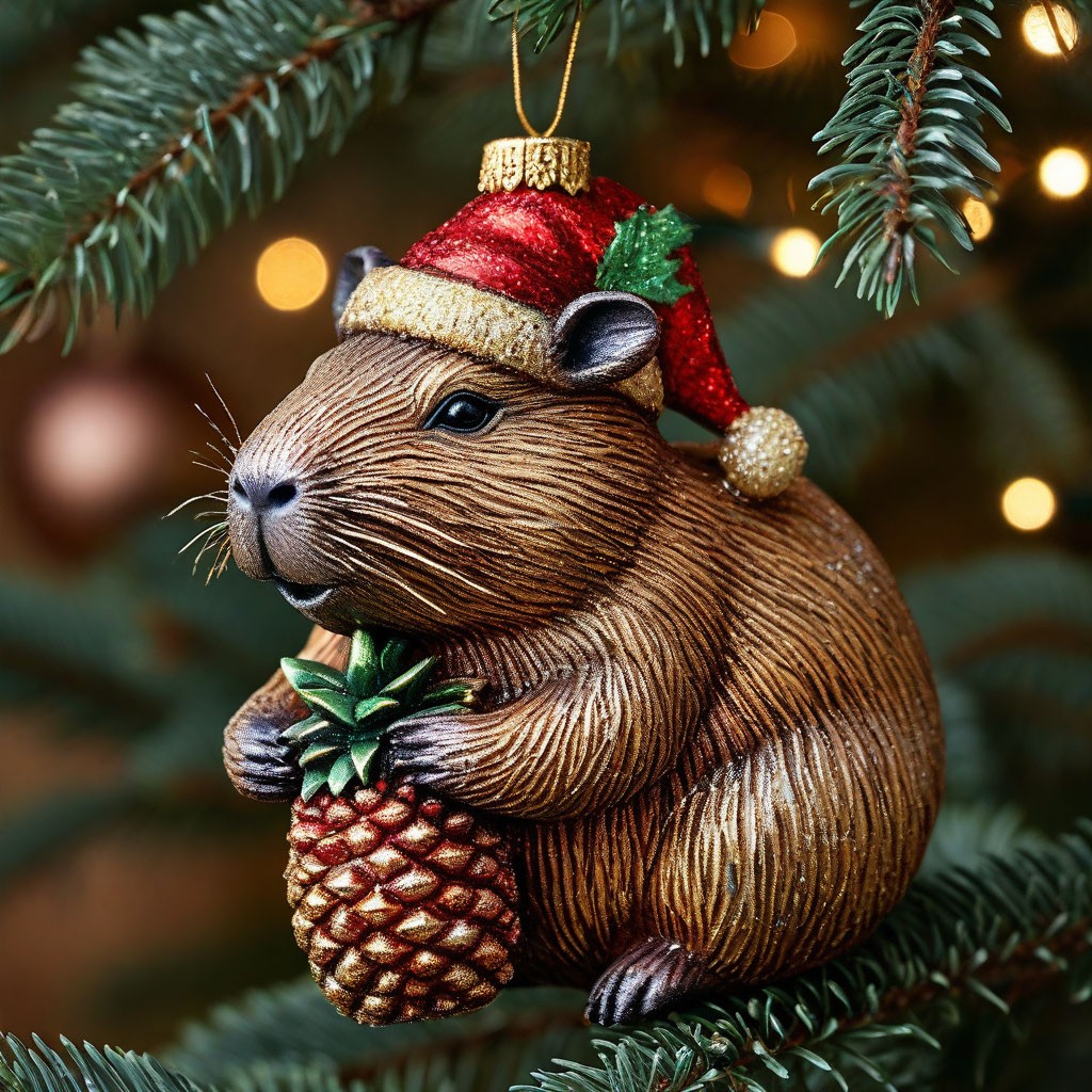 "Capybara with pineapple in a red hat" — image created in Shedevrum