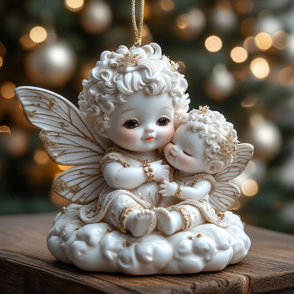 "Little white cute fluffy Baby Chibi with wings, sitting in the arms of ...