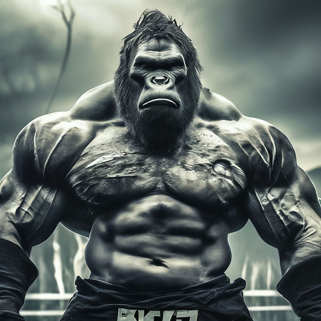 Gorilla bodybuilder fitness mma image created in Shedevrum