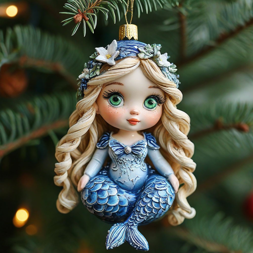 "A mermaid girl with blonde hair, green eyes and freckles" — image ...