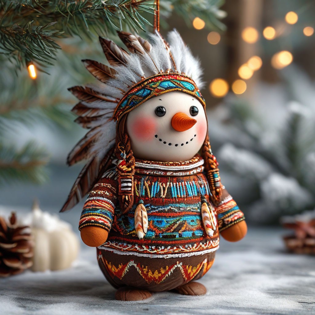 "Cute funny, funny, Indian snowman, with Indian hairstyle, in Native ...
