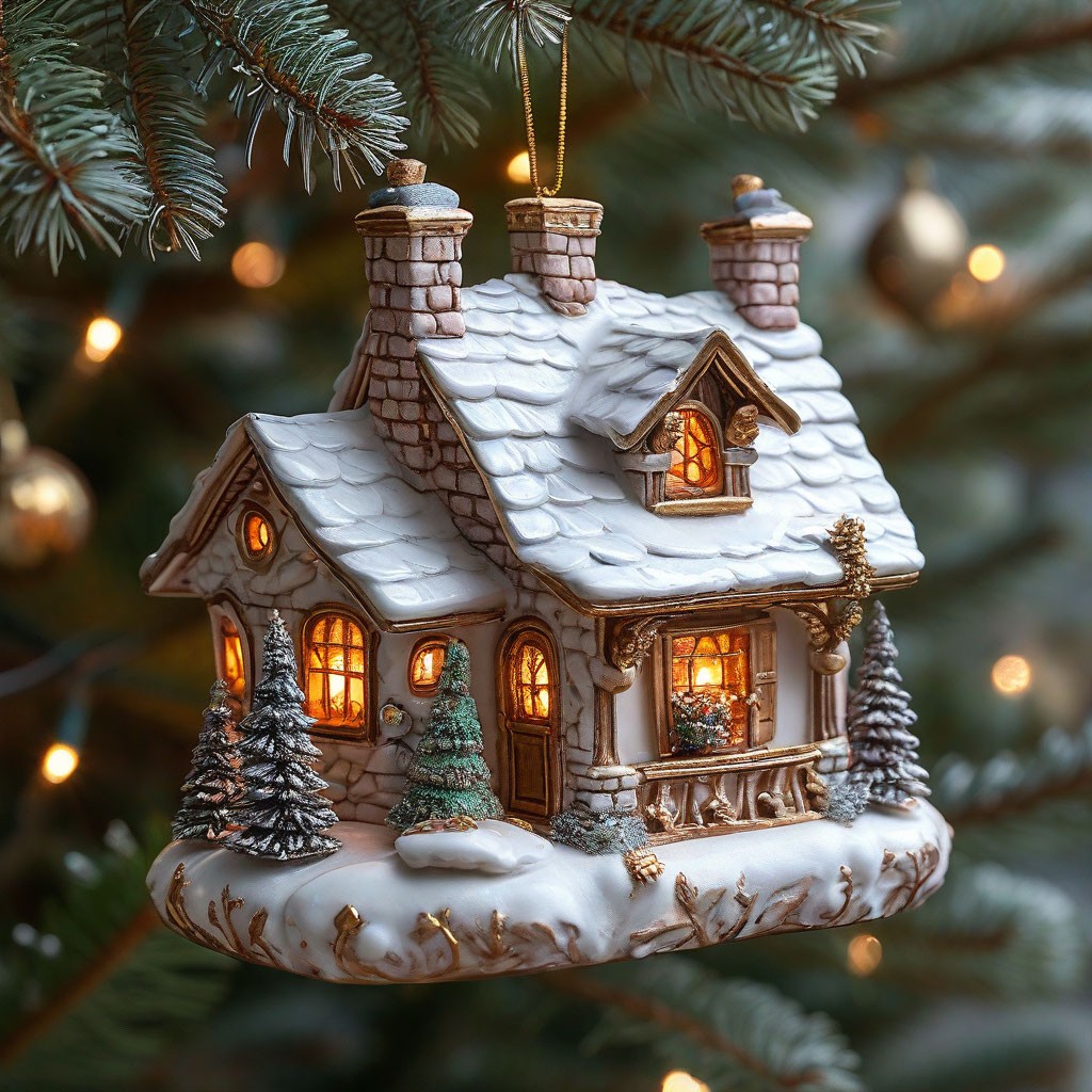 "A cozy house with a chimney and smoke decorated with a garland and ...