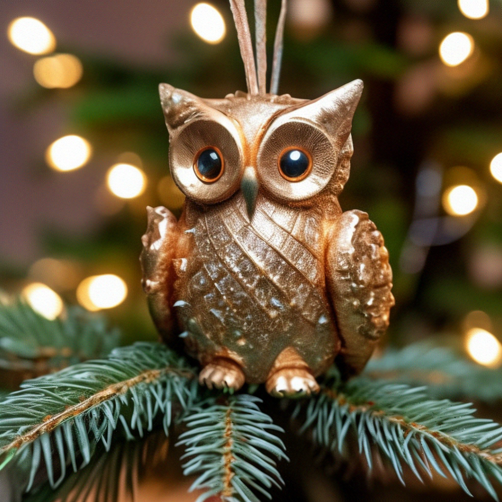 "A light brown owl that sits on a tree branch against the background of ...